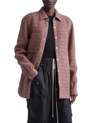 Rick Owens Check Virgin Wool Overshirt - Rosewood Plaid