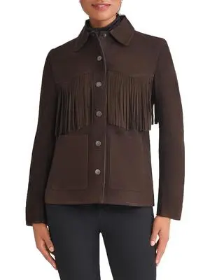 Jones New York Fringe Suede Shirt Jacket - Coffee Bean