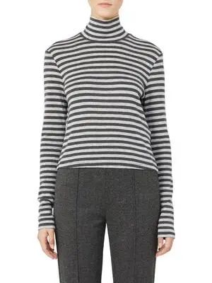 MM BY MAX MARA Blasy Stripe Mock Neck Top - Dark Grey