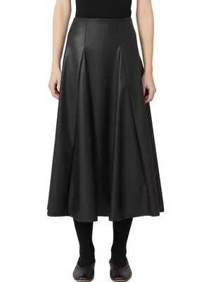 MM BY MAX MARA Faux Leather Godet Midi Skirt - Black