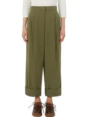 Max Mara Pleated Cuffed Trousers - Olive Green