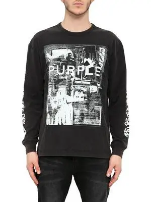 PURPLE BRAND Texture Graphic Long Sleeve T-shirt - Black