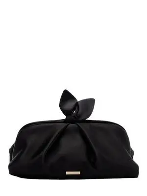 AQUAZZURA Bow Tie Small Satin Clutch - Black