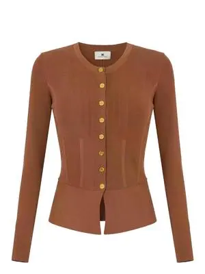 Elisabetta Franchi Ribbed Jewel-button Cardigan - Brown