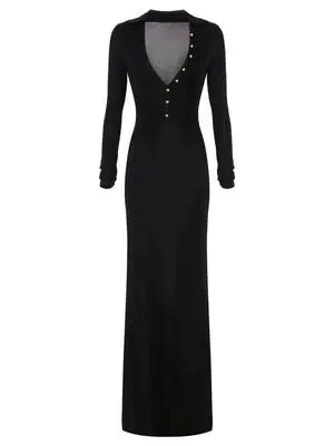 Elisabetta Franchi V-neck Maxi Dress With Button Details - Black