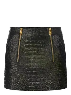Elisabetta Franchi Crocodile-effect Mini Skirt With Zip Detail - Black