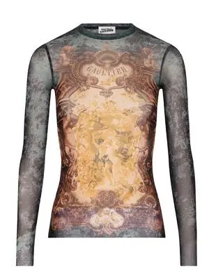 JEAN PAUL GAULTIER Mesh Printed Long-sleeve Top - Black