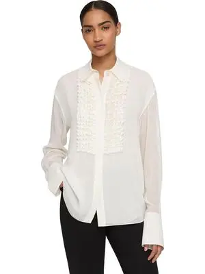 Lafayette 148 New York Silk Georgette Ruffled Tuxedo Blouse - Cloud