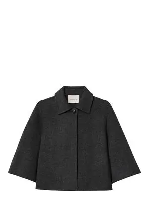 Lafayette 148 New York Wool Cashmere Cropped Swing Jacket - Graphite Melange