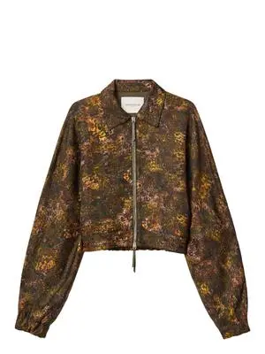 Lafayette 148 New York Impression Print Silk-wool Cropped Bomber Jacket - Black Multi