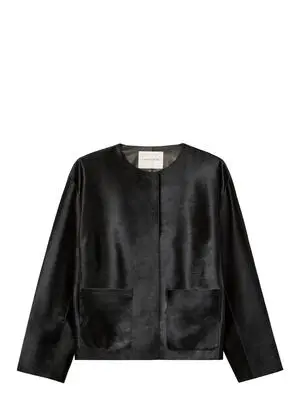 Lafayette 148 New York Calf Hair Collarless Jacket - Black
