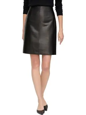 Lafayette 148 New York Nappa Lambskin Leather Mini Skirt - Black