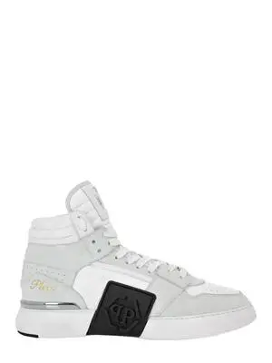 Philipp Plein Phantom Kicks Mid-top Leather Sneakers - White