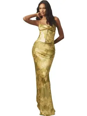 DE LA VALI Cleodora Silk Corset Maxi Gown - Gold