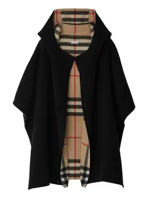 Burberry Cashmere Hooded Cape - Black/archive Beige