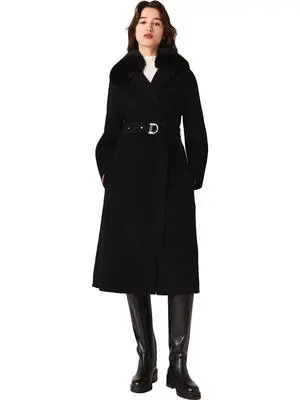 Maje Wool Double-faced Coat With Removable Collar - Black