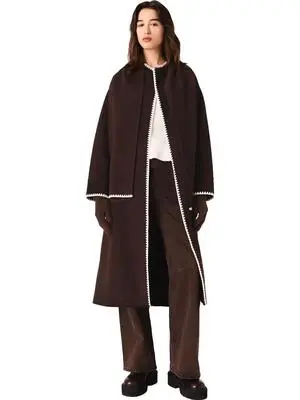 Maje Wool Embroidered Double-faced Coat - Dark Brown