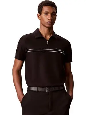 Calvin Klein Contrast Piping Quarter Zip Polo Shirt - Black