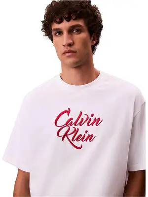 Calvin Klein Script Logo Graphic Relaxed T-shirt - Brilliant White