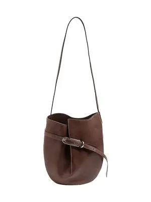 LIFFNER Leather Belted Bucket Bag - Dark Brown Leather