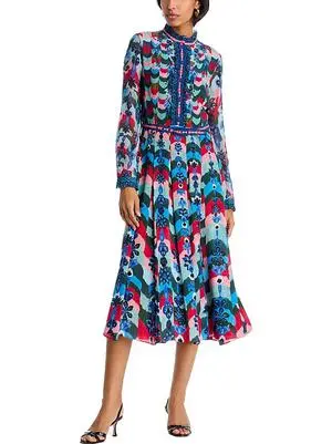 Saloni Emilia Printed Midi Dress - Hortus Wave Plmt