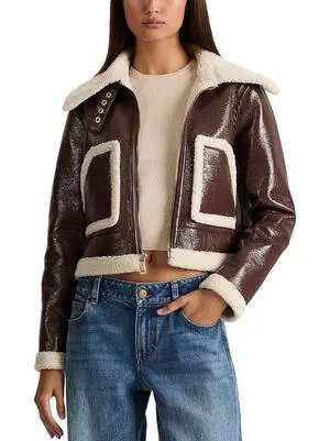 Alice + Olivia Faux Shearling Aviator Jacket - Toffee/cream