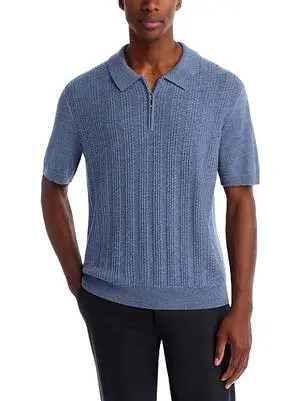 Bloomingdale'S Wool & Cashmere Ribbed Zip Sweater Polo Shirt - Stone Wash
