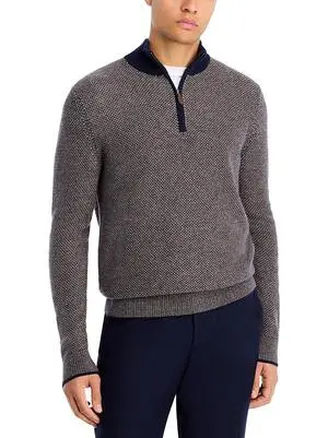 Bloomingdale'S Jacquard Wool & Cashmere Quarter Zip Sweater - Navy Blue Multi