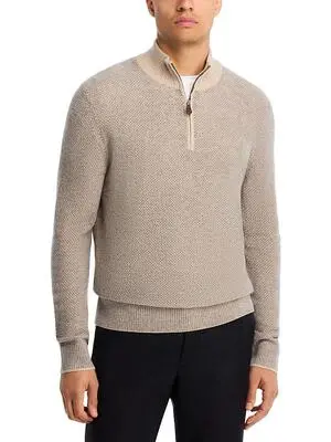 Bloomingdale'S Jacquard Wool & Cashmere Quarter Zip Sweater - Oatmeal Multi
