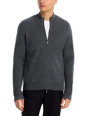 Bloomingdale'S Full Zip Ribbed Wool & Cashmere Sweater - Asphalt