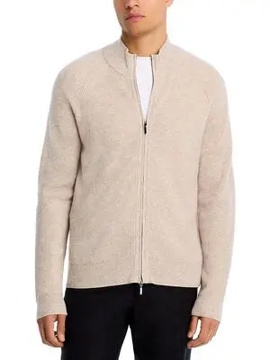 Bloomingdale'S Full Zip Ribbed Wool & Cashmere Sweater - Cafe