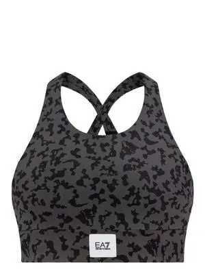 Emporio Armani Cross-back Leopard-print Top - Grey
