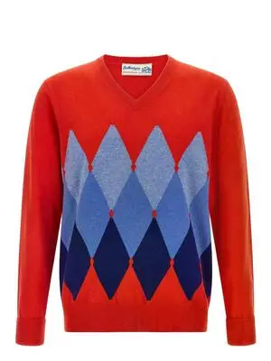 BALLANTYNE Argyle Jacquard Cashmere Sweater Red