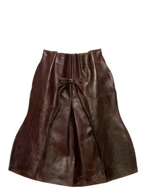 Prada Leather Flared Midi Skirt - Brown