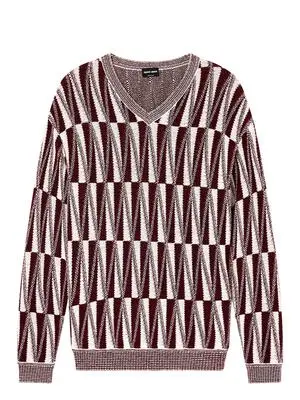 Giorgio Armani Geometric V-neck Cashmere-blend Sweater - Burgundy