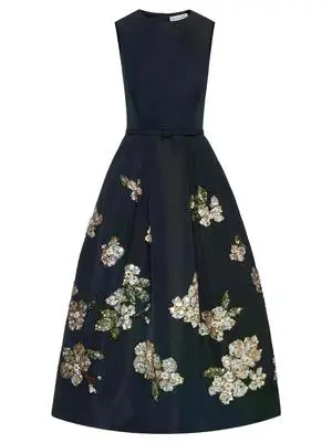 Oscar De La Renta Sequin-embellished Floral Midi Dress - Blue