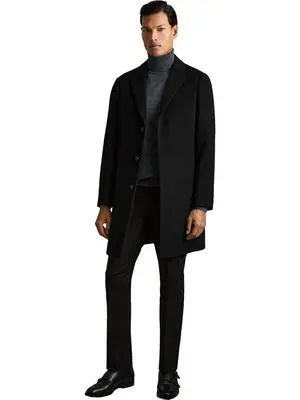 REISS Gable Wool-blend Overcoat - Black