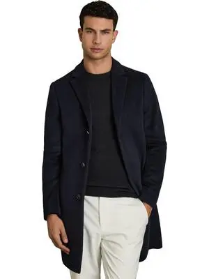 REISS Gable Wool-blend Overcoat - Navy