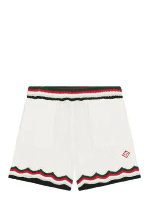 Casablanca Chevron Faux Crochet Shorts White