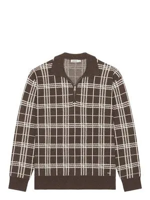 Simkhai Klaus Zip Polo Sweater - Chocolate Plaid