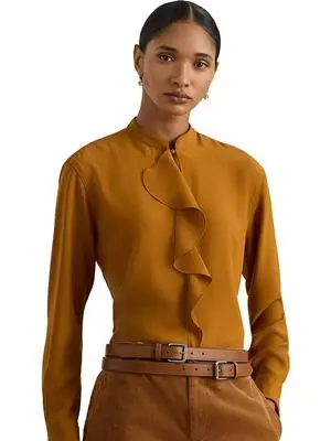 Ralph Lauren Ruffle-trimmed Georgette Tunic - Cinnamon Bark