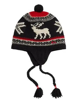 Ralph Lauren Reindeer Wool-blend Earflap Hat - Black/red/cream