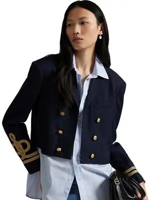 Ralph Lauren Double-breasted Cropped Wool Jacket - Rl Navy
