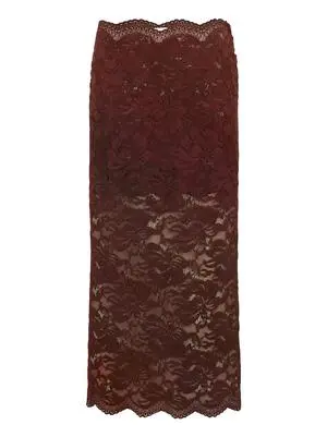 Rabanne Floral Lace Midi Skirt - Brown