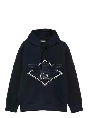 Emporio Armani Eagle Logo Diamond-shaped Hoodie - Blue