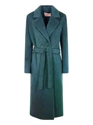 TWINSET Belted Double-breasted Wool Coat - Green