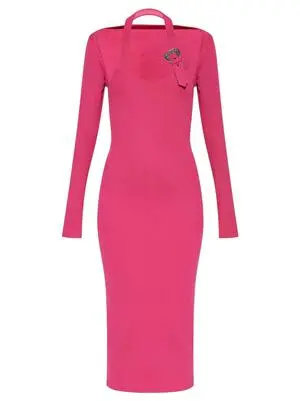 Versace Baroque-buckle-embellished Ribbed Midi Dress - Pink