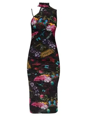 Versace Floral-print Midi Dress - Black