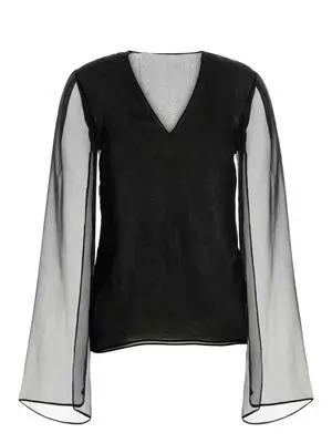 Alberta Ferretti Sheer-sleeve Silk Blouse - Black