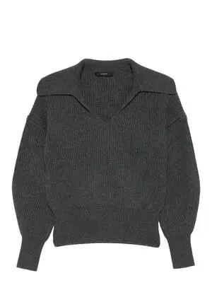 JOSEPH Polo-collar Ribbed Merino Wool Sweater - Grey